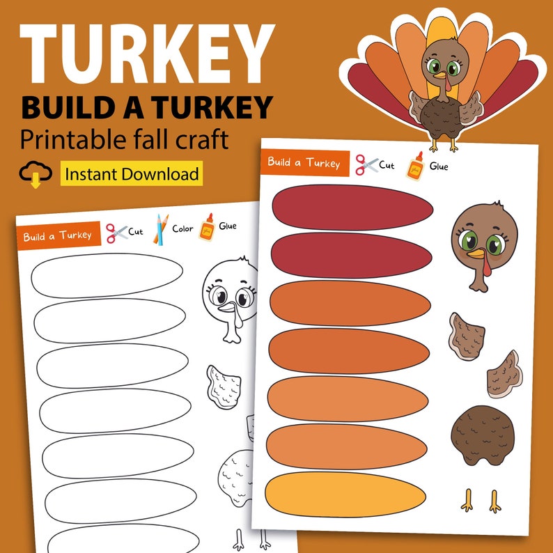 Printable Build a Turkey Kids Craft, Thanksgiving Craft, Printable ...