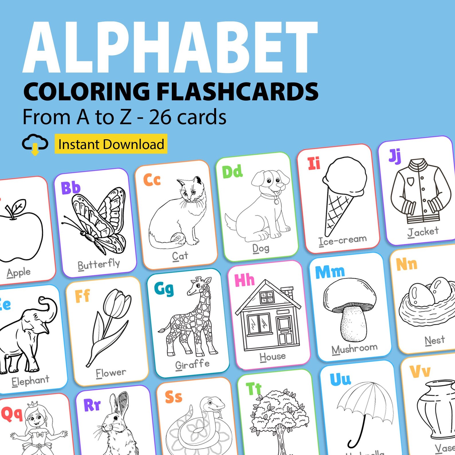 Alphabet Coloring Printable, ABC Alphabet Flash Cards, Preschool ...