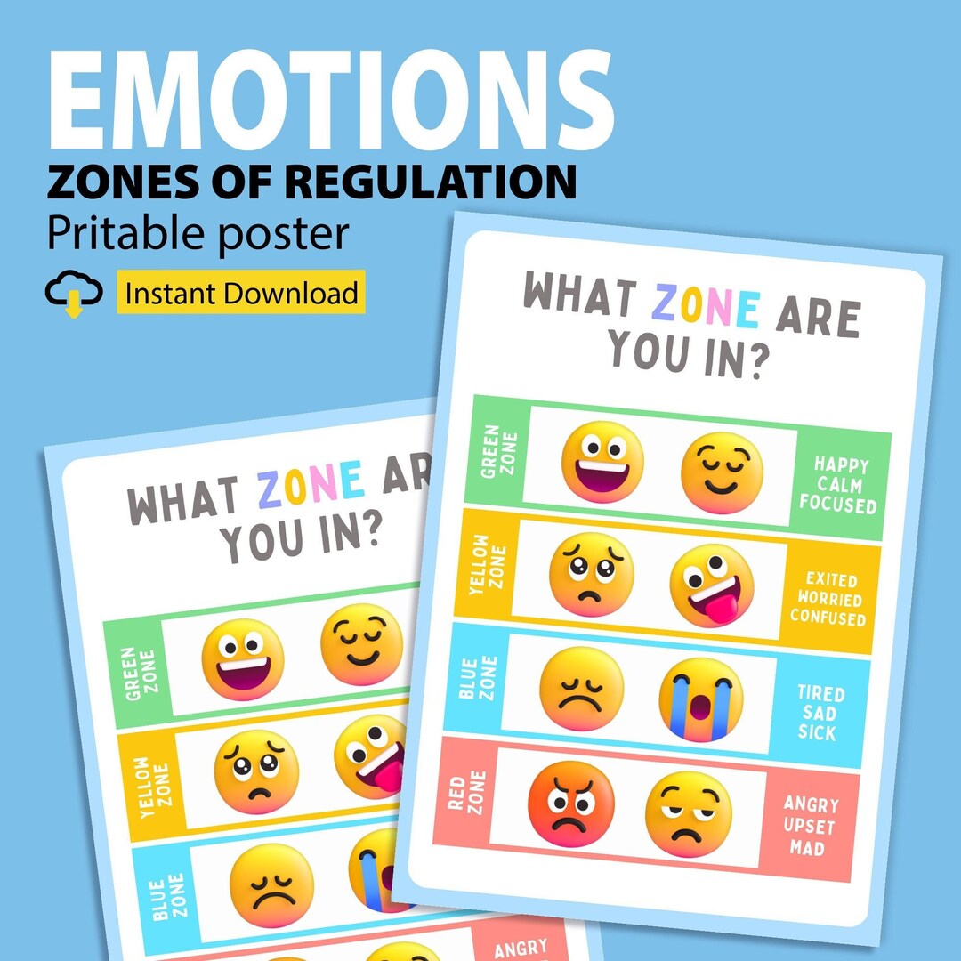 Printable Zones of Self-regulation, Feelings Poster, Emotions Chart ...