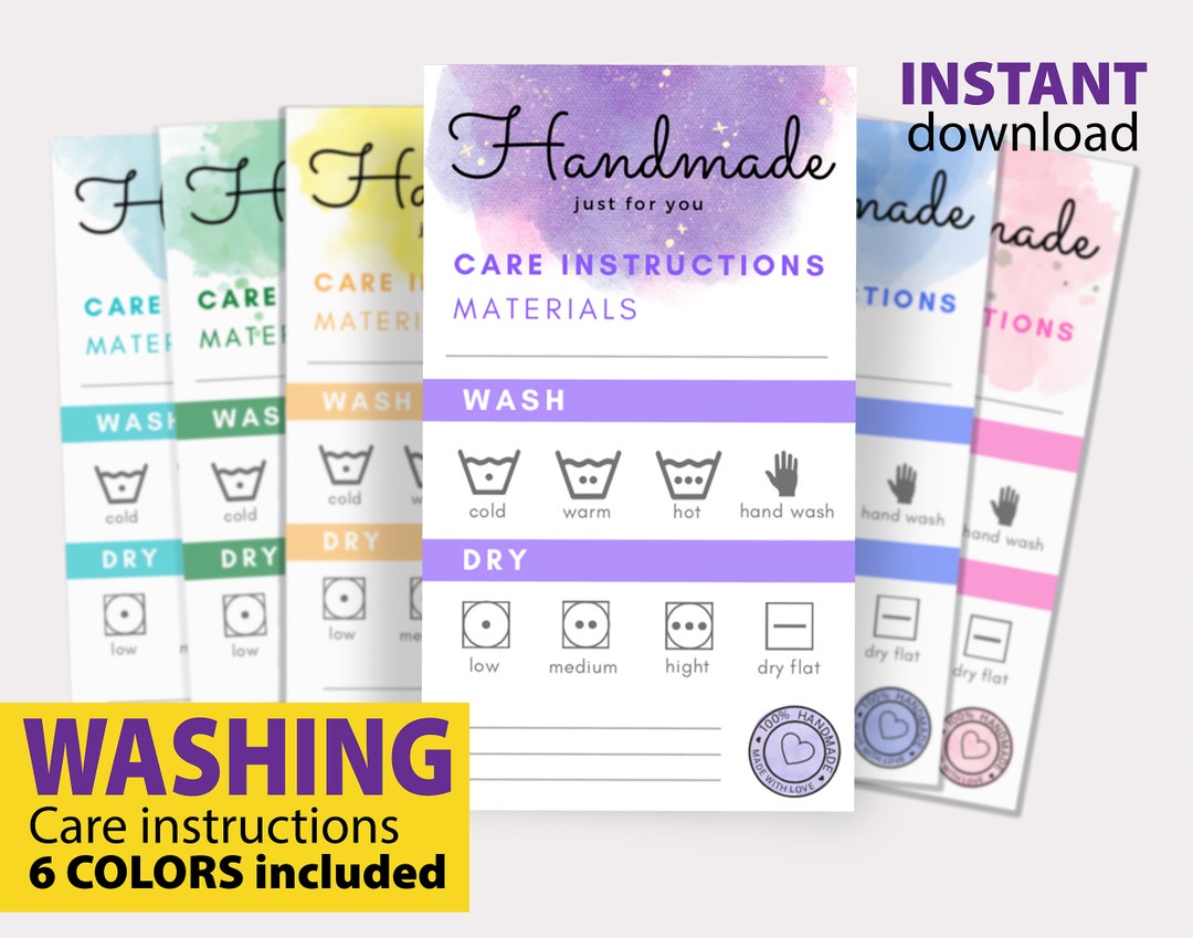 Washing Instructions Card Printable, Colorful Clothing Care ...