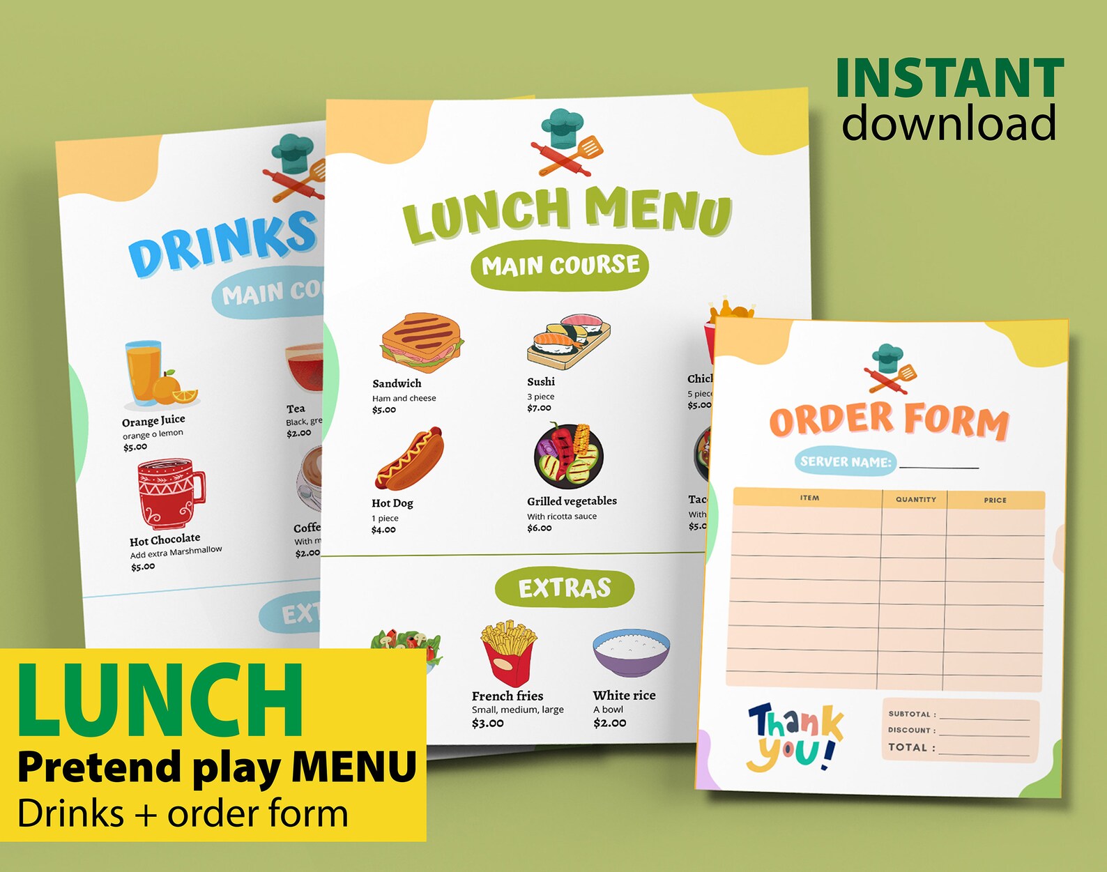 Pretend Play Restaurant Lunch Menu Printable, Restaurant Dramatic Play ...