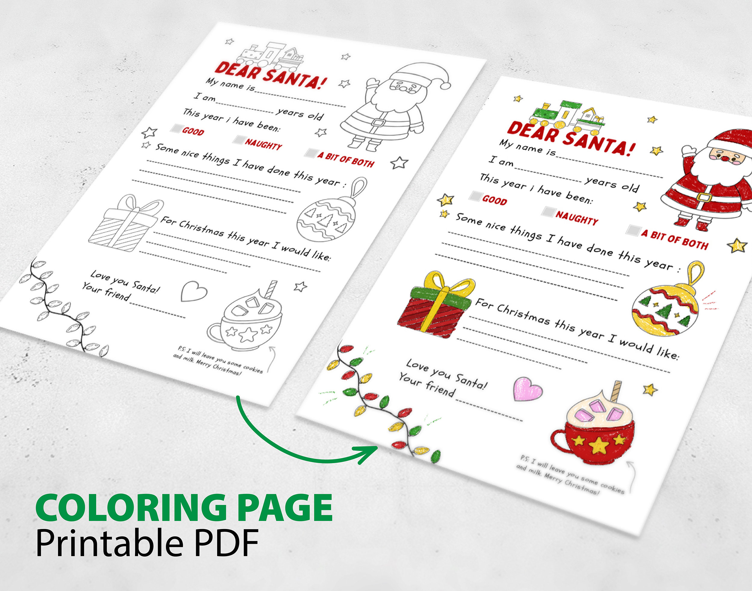 Letter to Santa Coloring Page Printable Christmas Wish List, Dear Santa ...