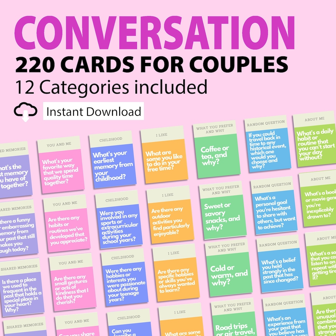 220 Printable Conversation Cards for Couples, Conversation Starters ...