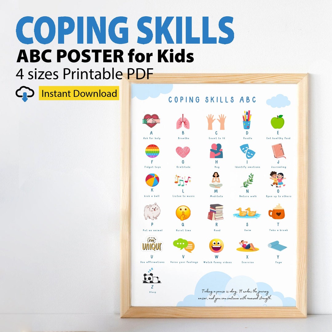 Alphabet Printable Coping Skills Poster, ABC Coping Skills, Grounding ...