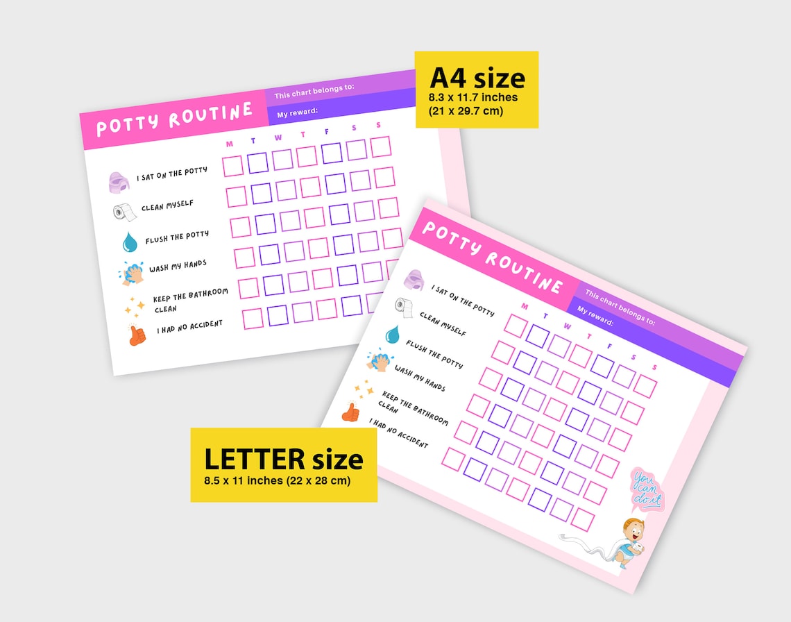 Potty Training Chart Printable Pink, Potty Training Printable, Reward ...