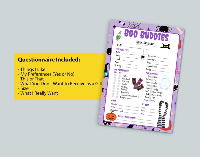 Printable Halloween Gift Exchange Questionnaire, Spooky Sister Survey ...
