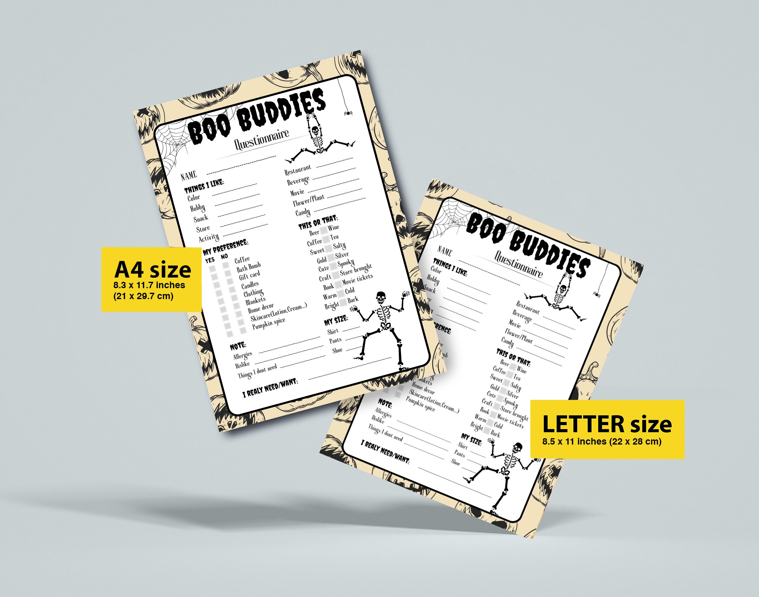 Printable Spooky Sister Survey, Boo Buddy Questionnaire for Halloween ...