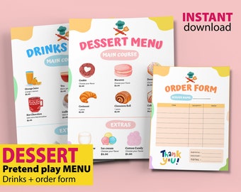 Pretend Play Restaurant Menu Printable, Kids Kitchen Play Menus, Kids ...