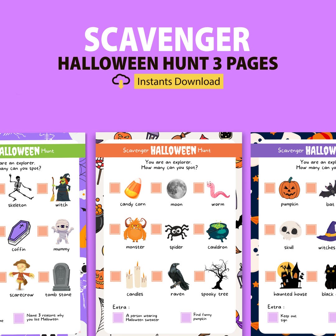 Halloween Scavenger Hunt Printable, Outdoor Halloween Treasure Hunt ...