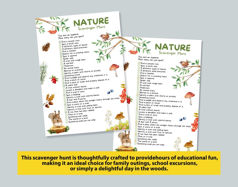 Printable Nature Outdoor Scavenger Hunt, Woodland Treasure Hunt for ...
