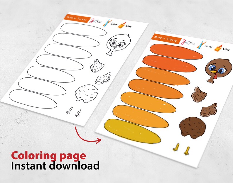 Printable Build a Turkey Kids Craft Thanksgiving Craft - Etsy