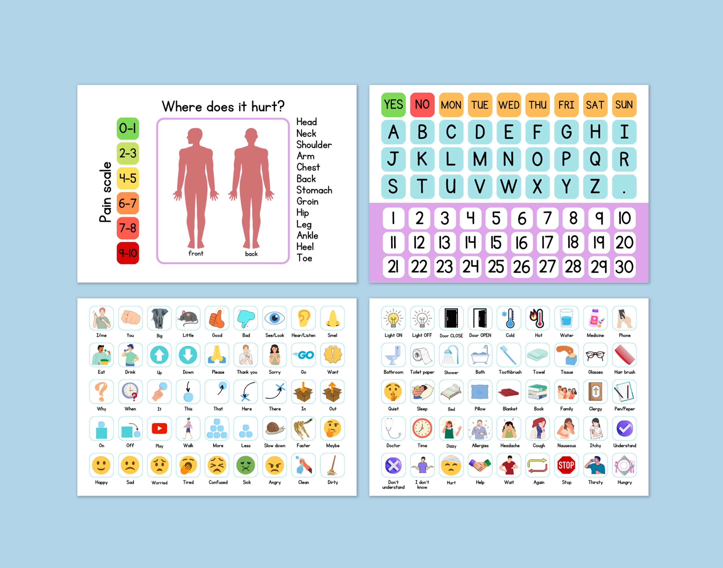 Hospital Communication Board Printable: Nonverbal Communication Aid (A4 ...