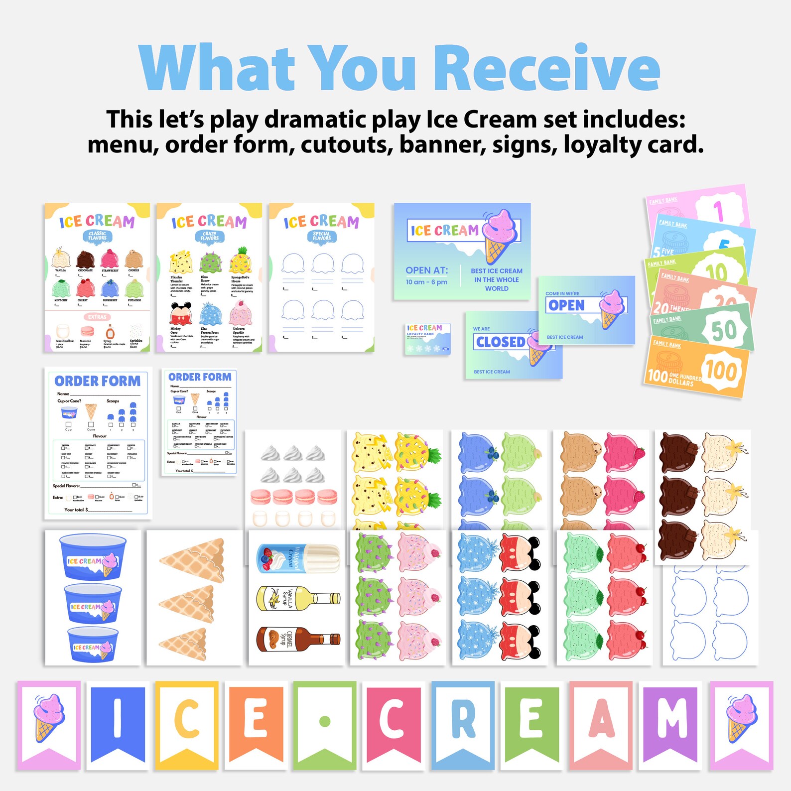 Pretend Play Ice Cream Printable, Ice Cream Shop Dramatic Play Set ...