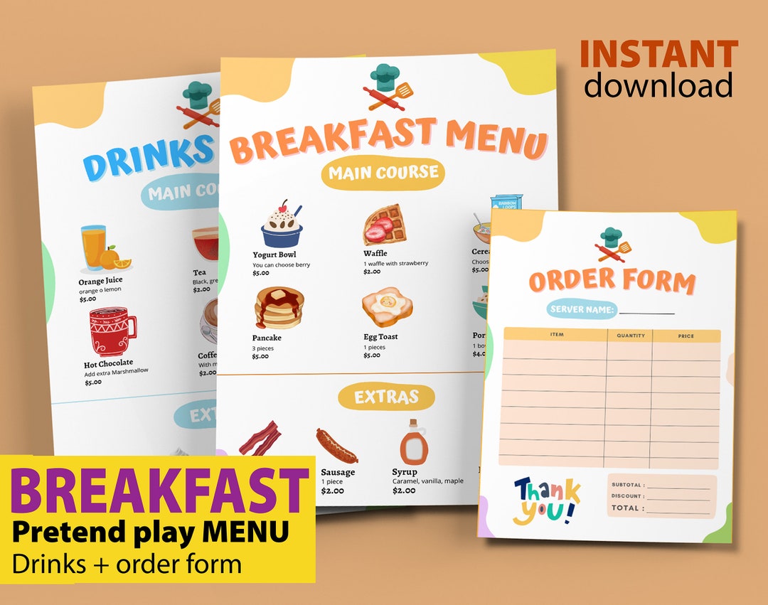 Pretend Play Restaurant Breakfast Menu Printable, Pretend Play ...
