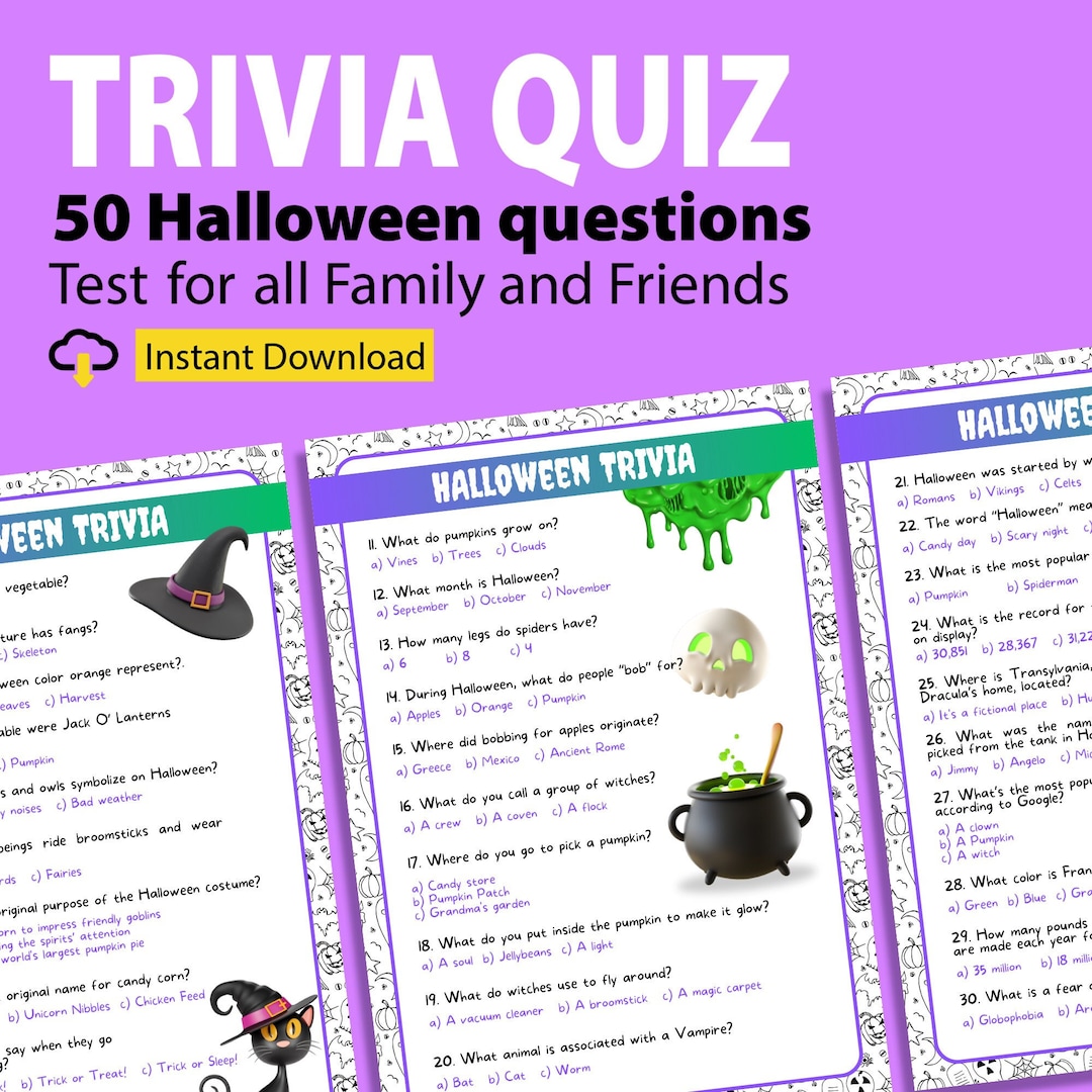 Printable Halloween Trivia Quiz, 50 Quiz Questions to Test Family and ...