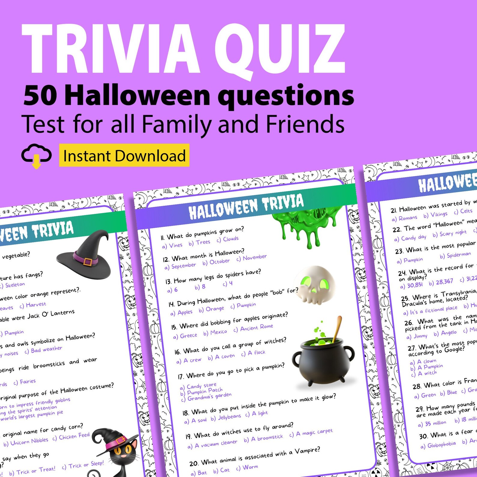 Printable Halloween Trivia Quiz, 50 Quiz Questions to Test Family and ...