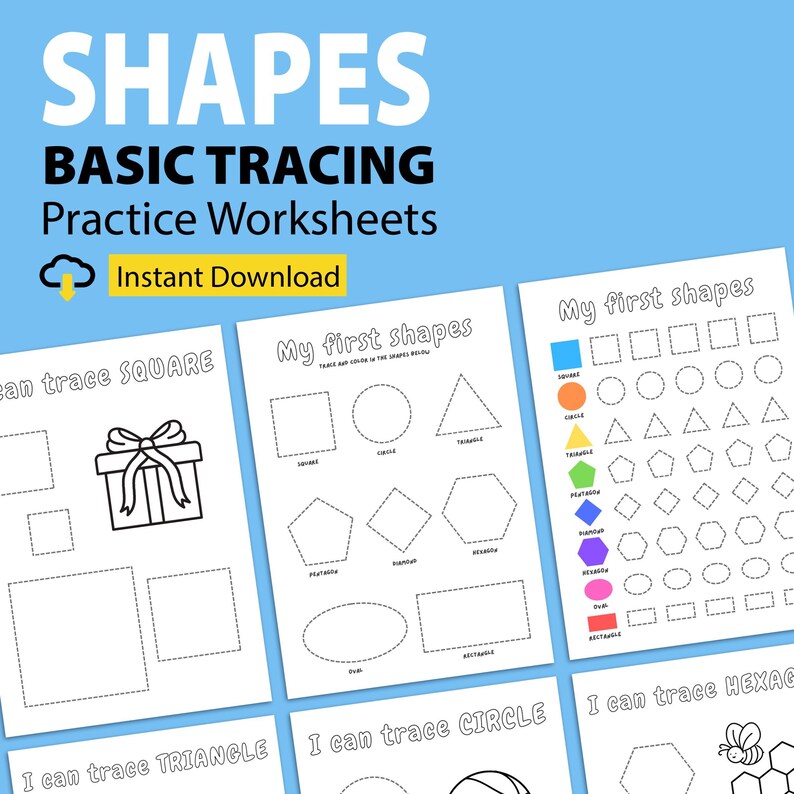 Shape Worksheets for Kids Printable, Shape Tracing Worksheets Practice ...