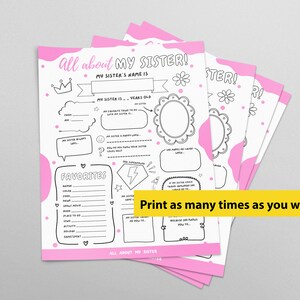 All About My Sister Printable Interview, Siblings Questionnaire ...