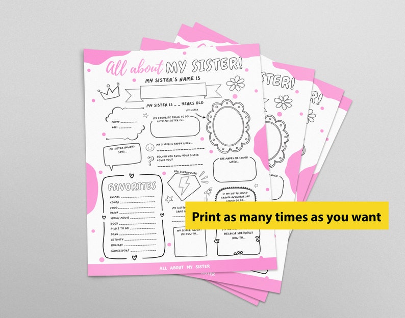 Sister Interview Printable: Sibling Questionnaire, Birthday Gift (A4/US ...