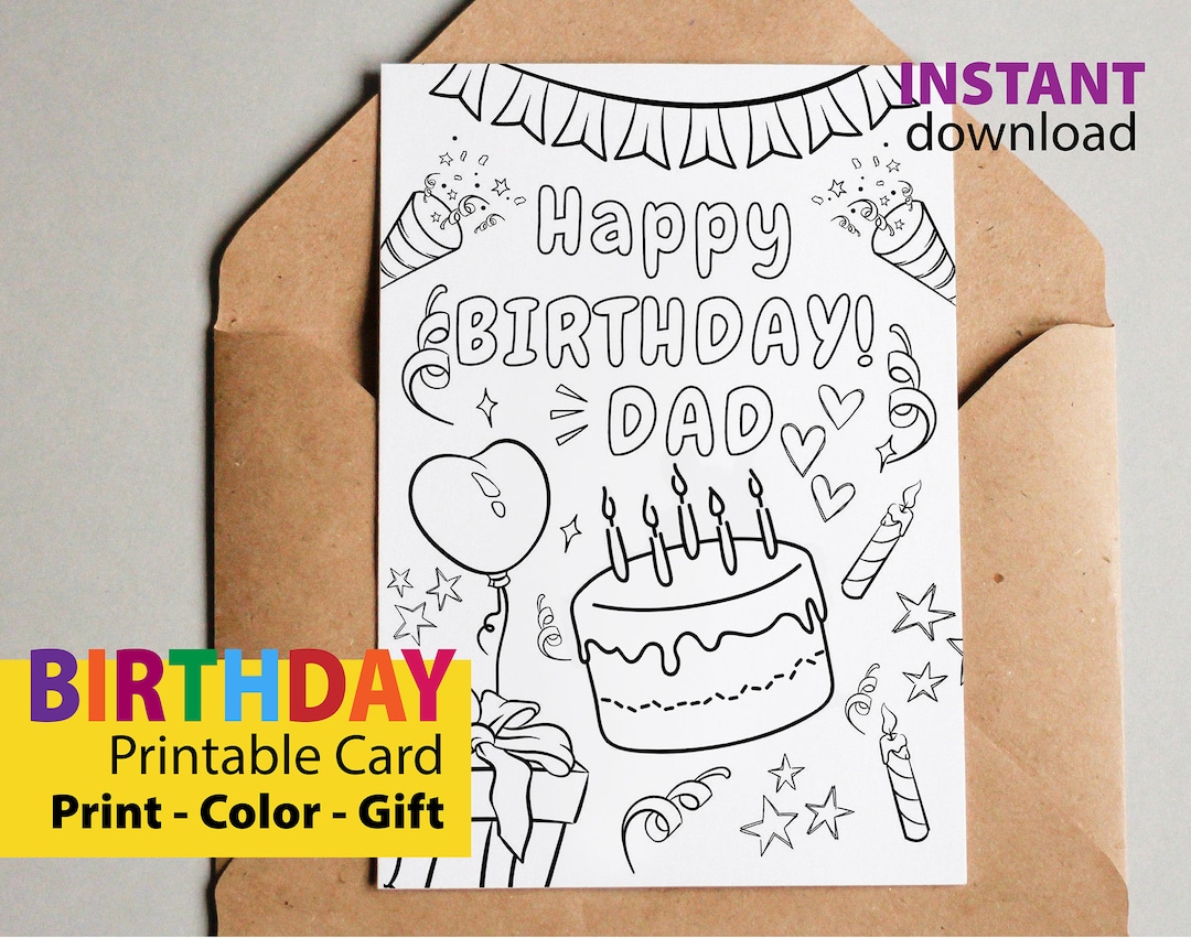 Dad Birthday Coloring Card Printable for Kids DIY Birthday - Etsy