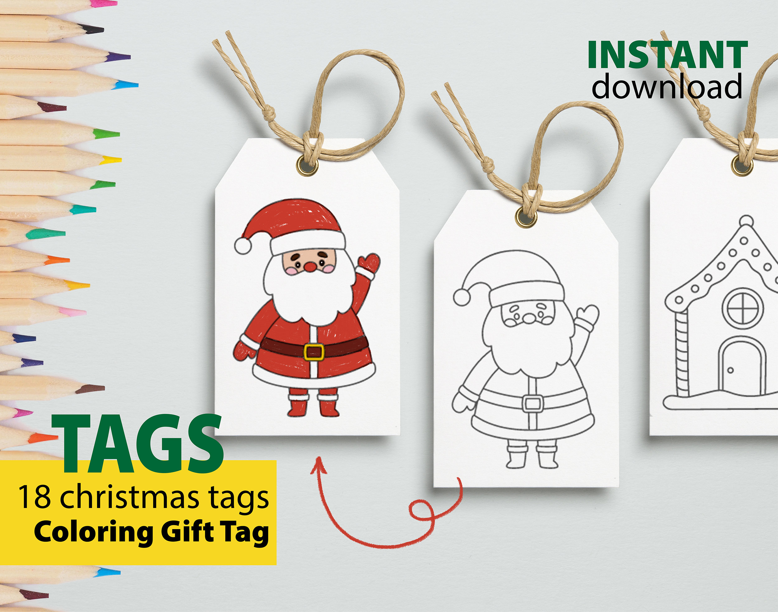 18 Coloring Christmas Tags Printable DIY Xmas Gift Labels - Etsy