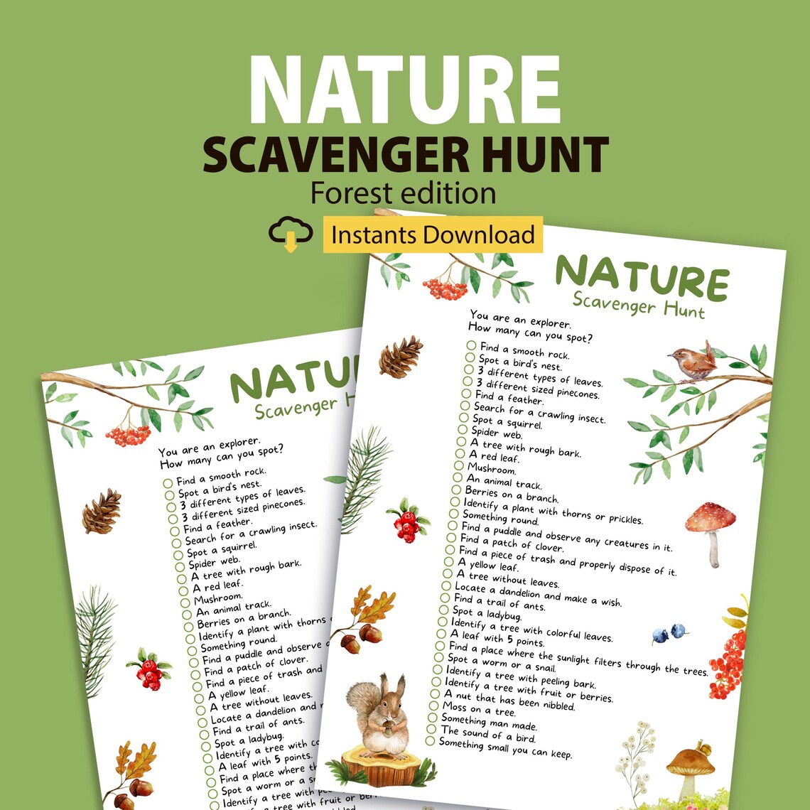 Printable Nature Outdoor Scavenger Hunt, Woodland Treasure Hunt for ...