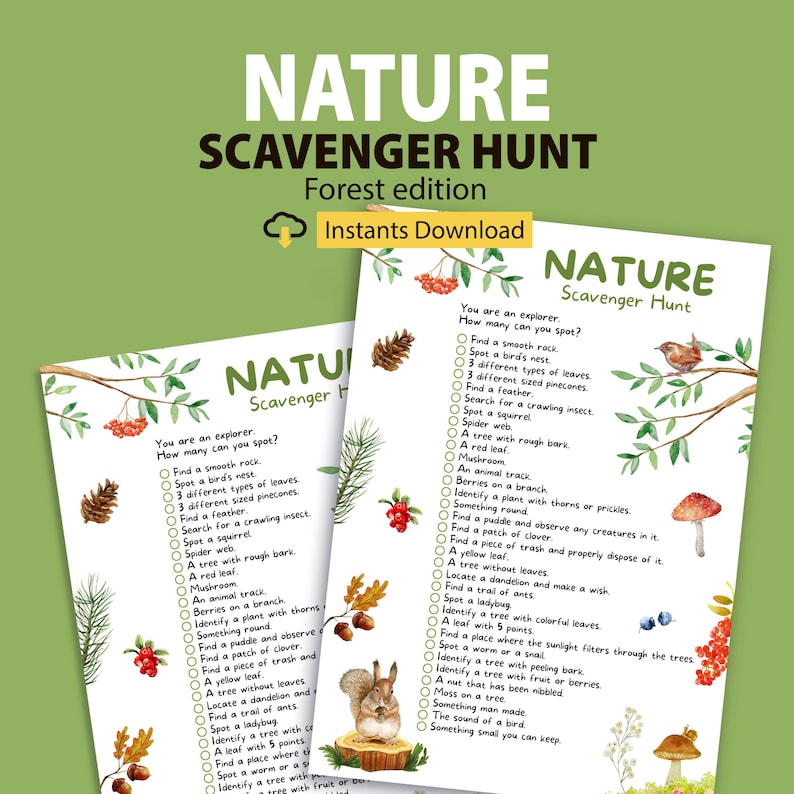 Printable Nature Outdoor Scavenger Hunt, Woodland Treasure Hunt for ...