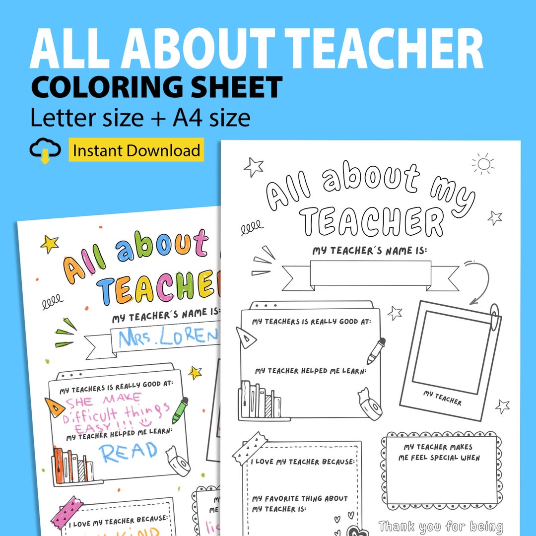 All About My Teacher, Teacher Appreciation Week Printable, Meet the ...