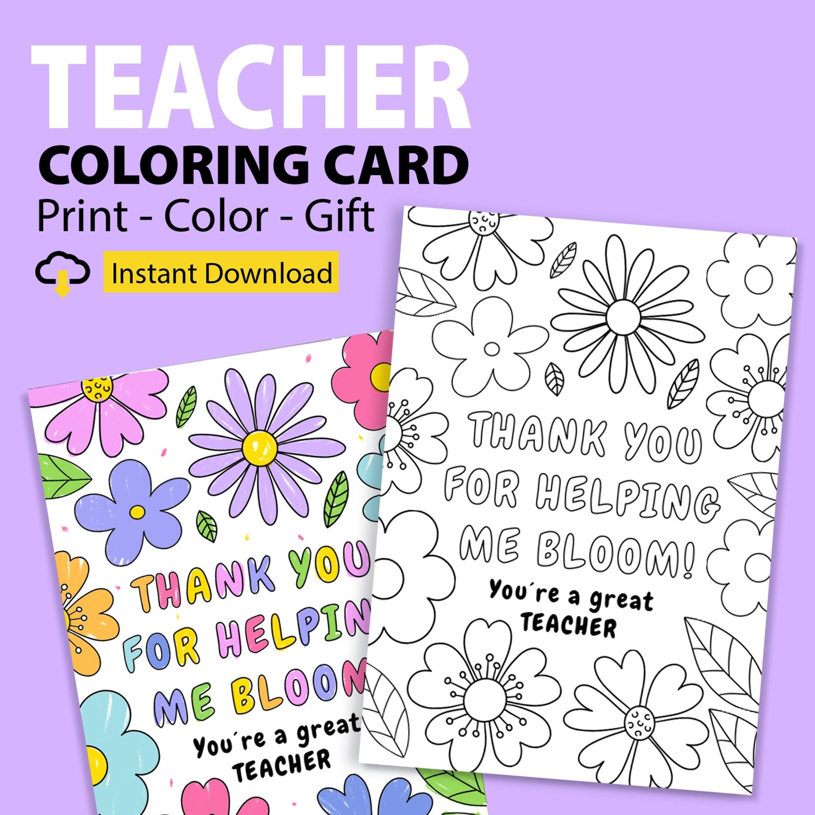 Teacher Appreciation Coloring Card Printable, Teacher Personalized Gift ...