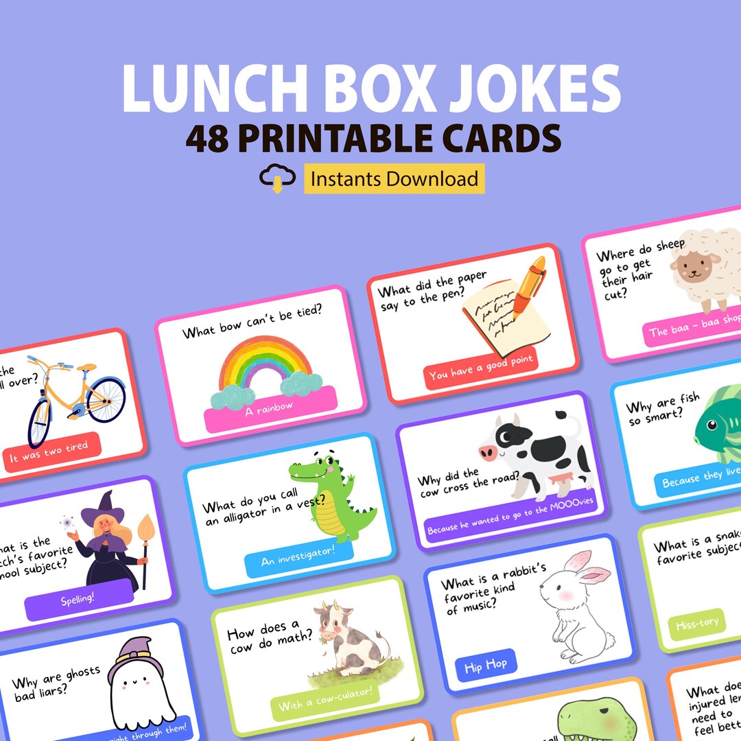 Funny Lunch Box Notes for Kids: Printable Jokes (PDF Download A4/letter ...