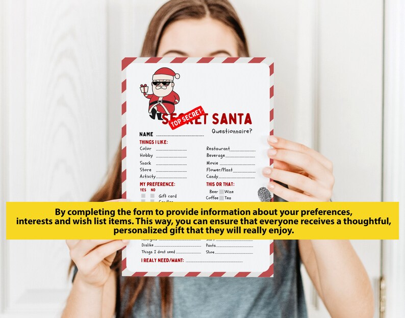 Secret Santa Questionnaire Coworker Editable Template, Holiday ...