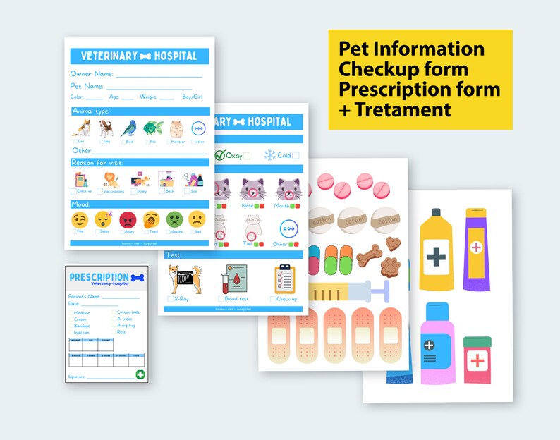 Printable Vet Clinic Dramatic Play Set: Pretend Play for Kids (A4 ...