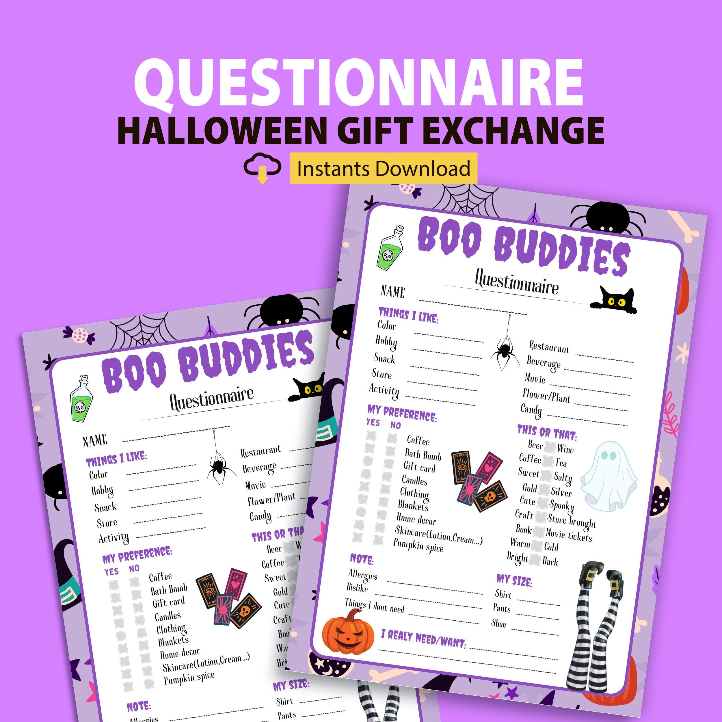 Printable Halloween Gift Exchange Questionnaire, Spooky Sister Survey ...