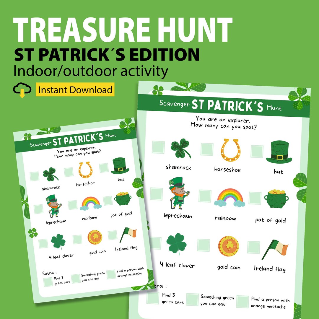 St Patricks Scavenger Hunt Printable, Leprechaun Treasure Hunt, St ...