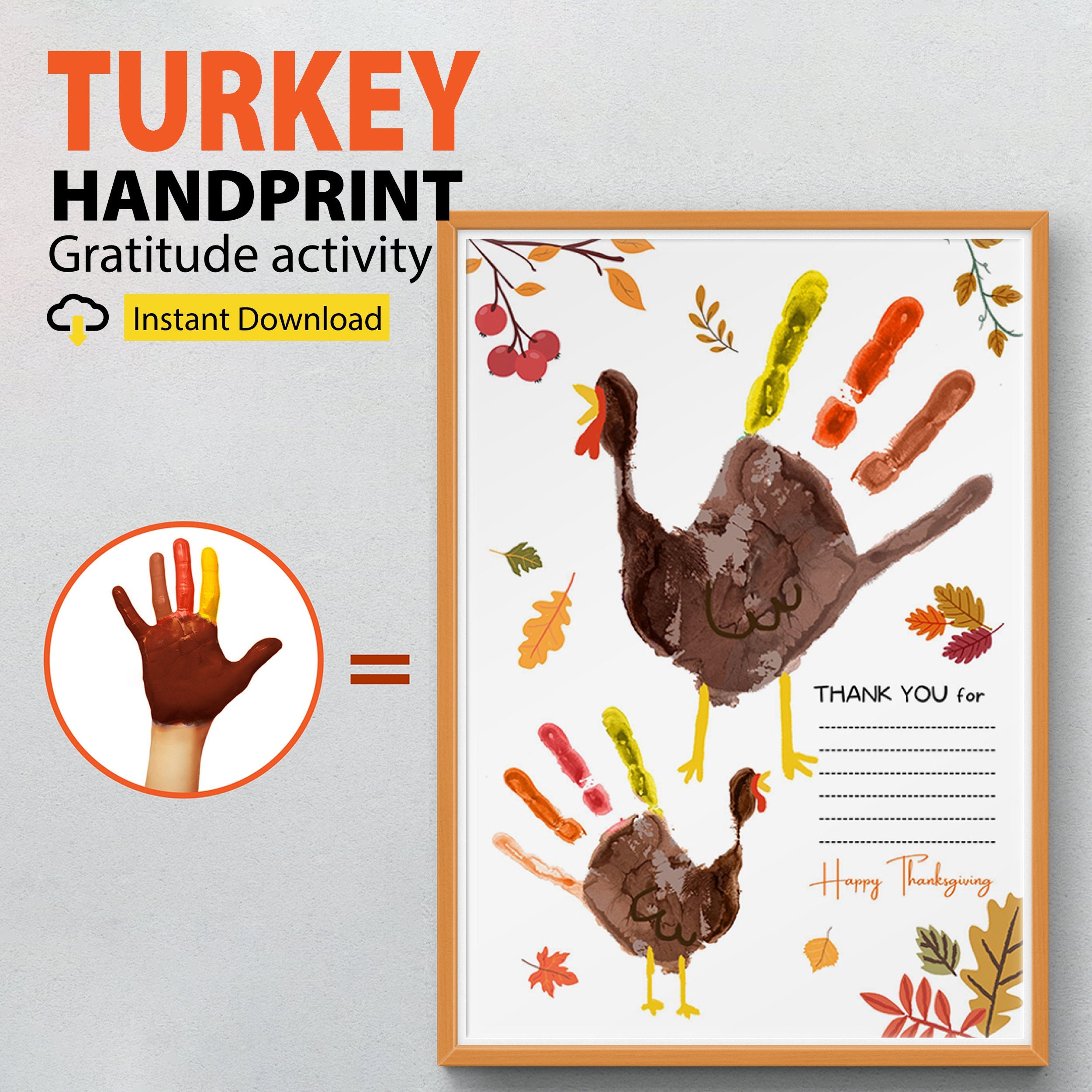 Handprint Turkey Printable for Kids, Thanksgiving Handprint Art Crafts ...
