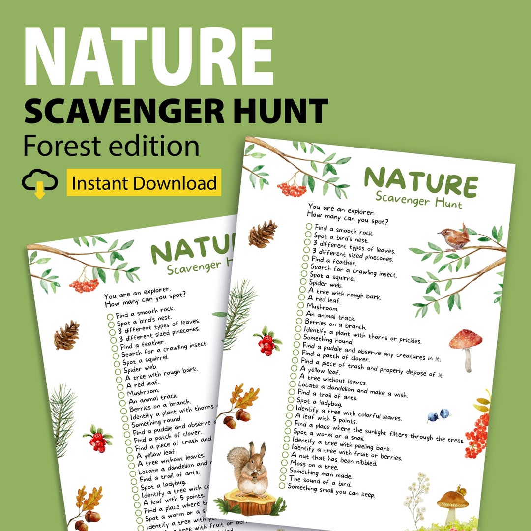 Printable Nature Outdoor Scavenger Hunt, Woodland Treasure Hunt for ...