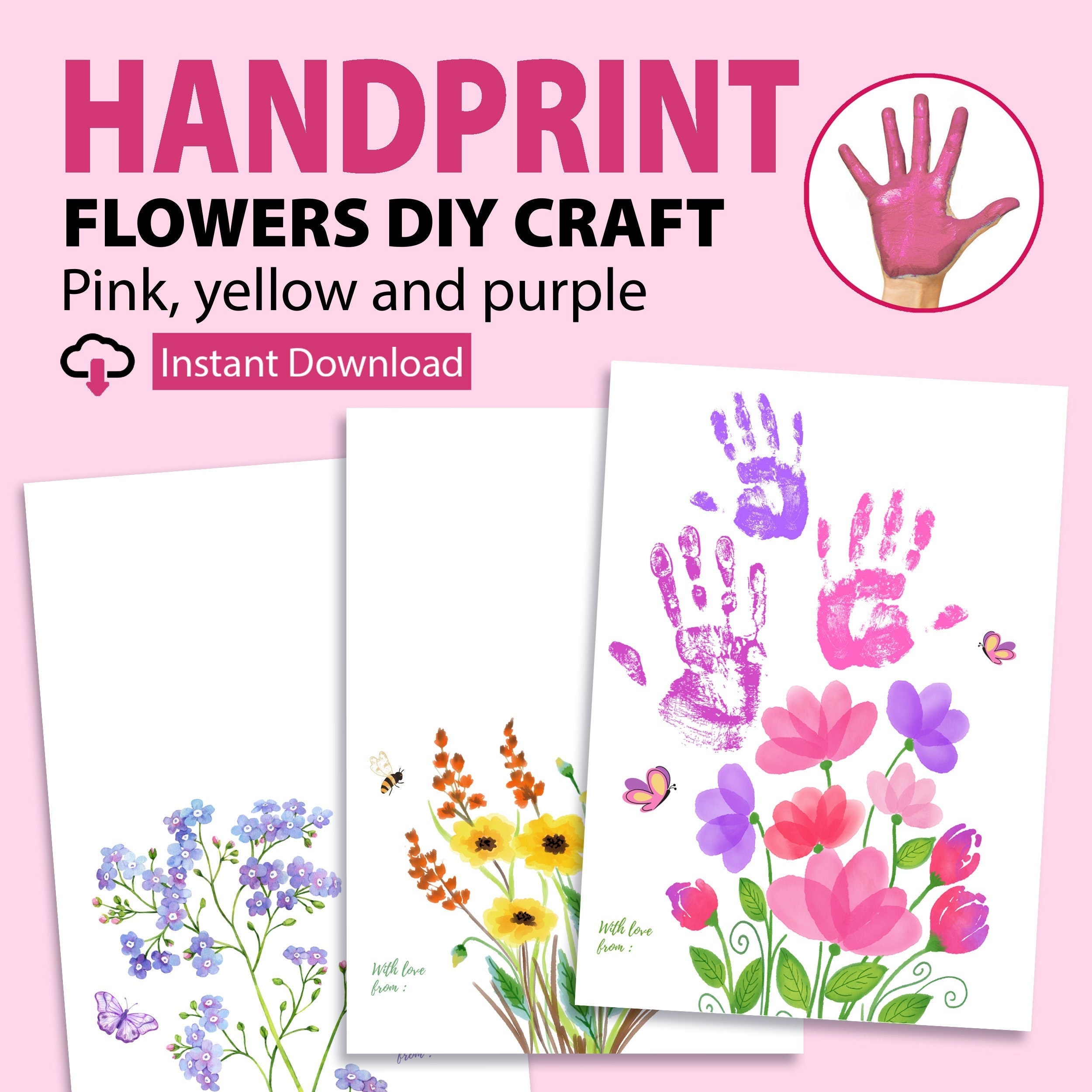 Mothers Day Craft Handprint Print Printable, Handprint Flower Bouquet ...