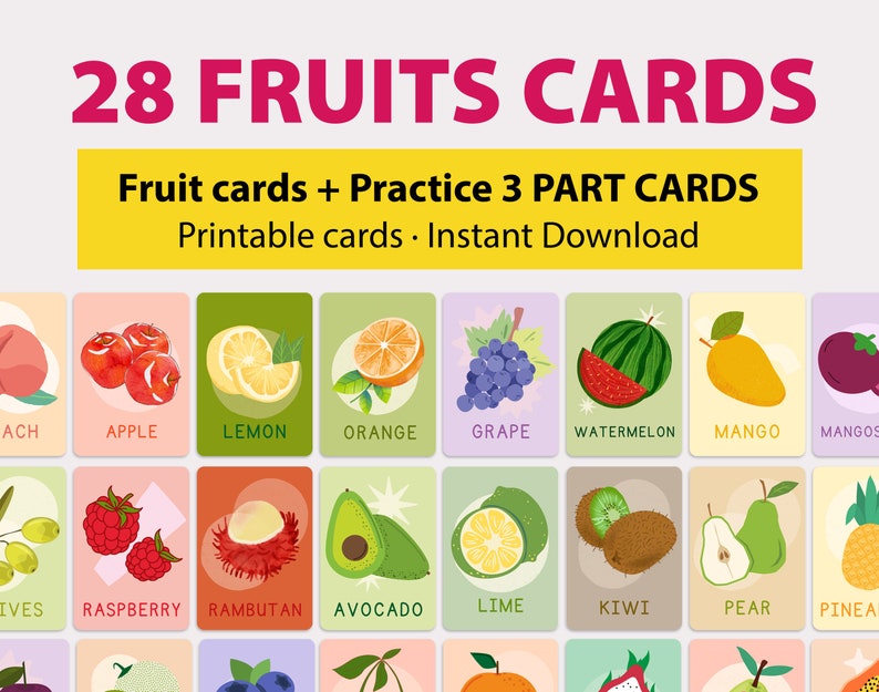 Printable Fruits Flashcards for Kids Learning Fruits - Etsy