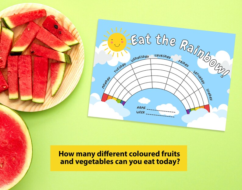Healthy Eating Tracker Reward Chart for Kids Printable, Eat the Rainbow ...