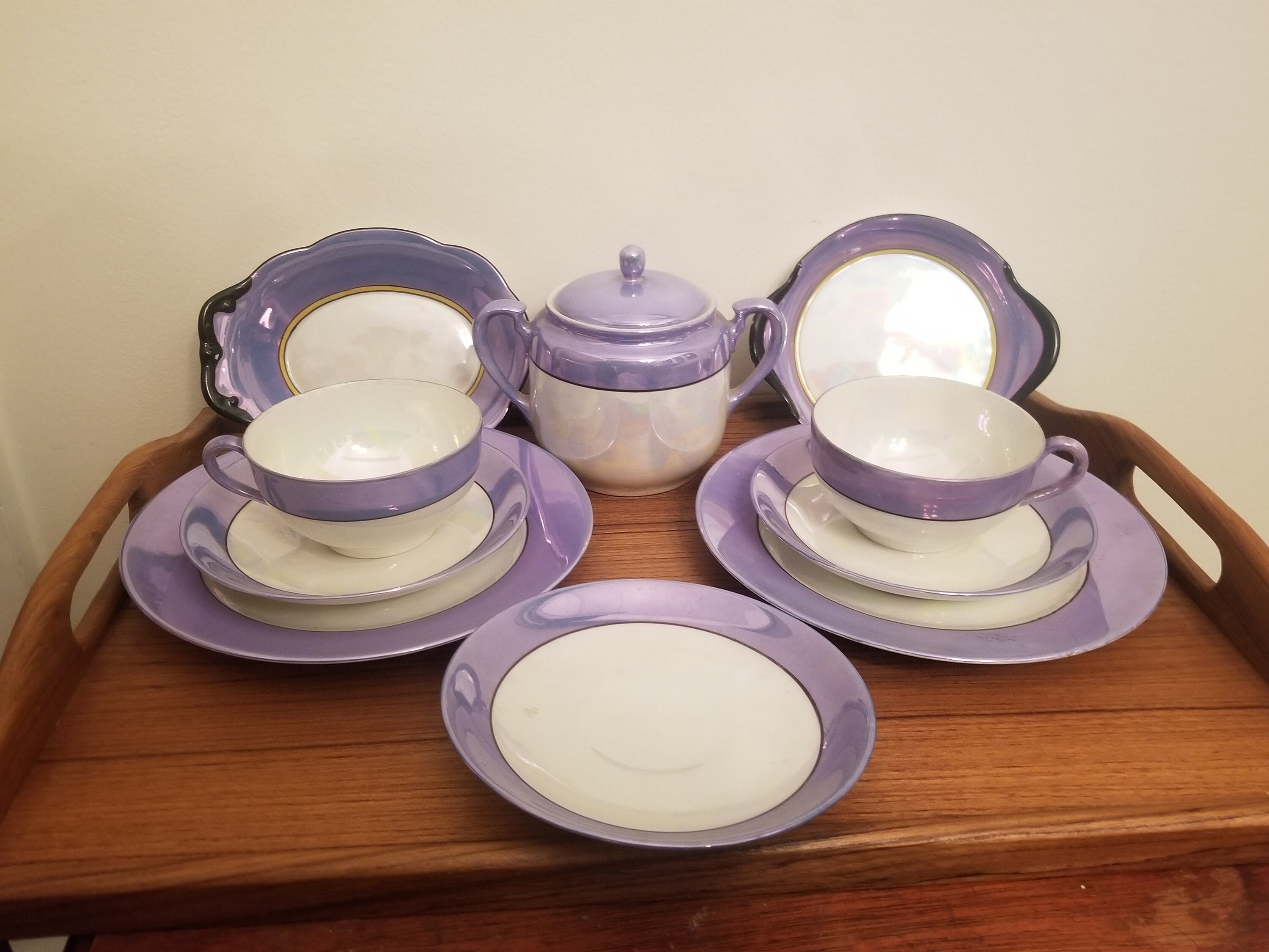 Vintage Blue Noritake Lusterware 10 Piece Set - Plates, Teacups, Sugar ...