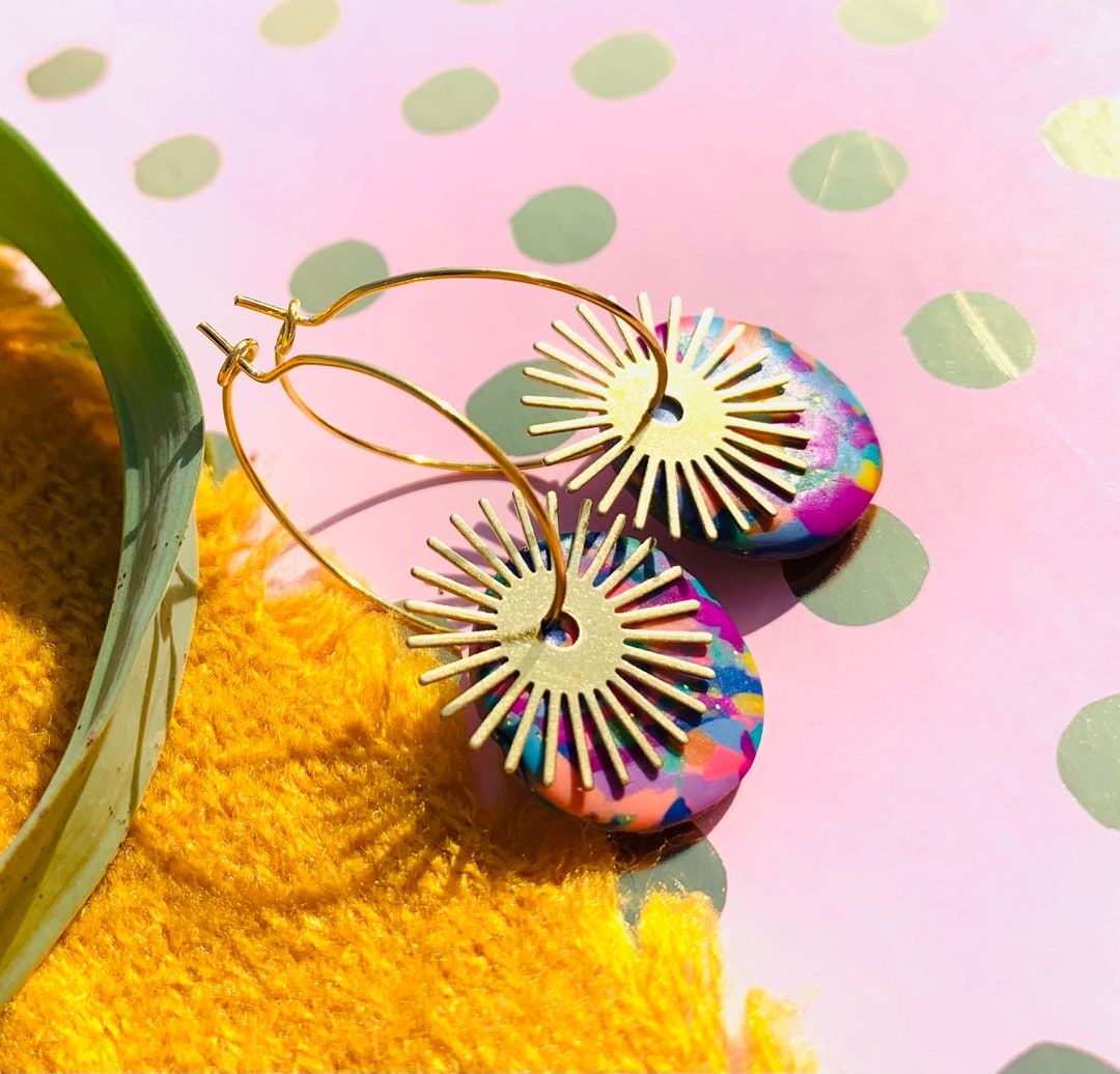 Funky Colorful Earrings. Colorful Hoop Earrings. Modern Geometric ...