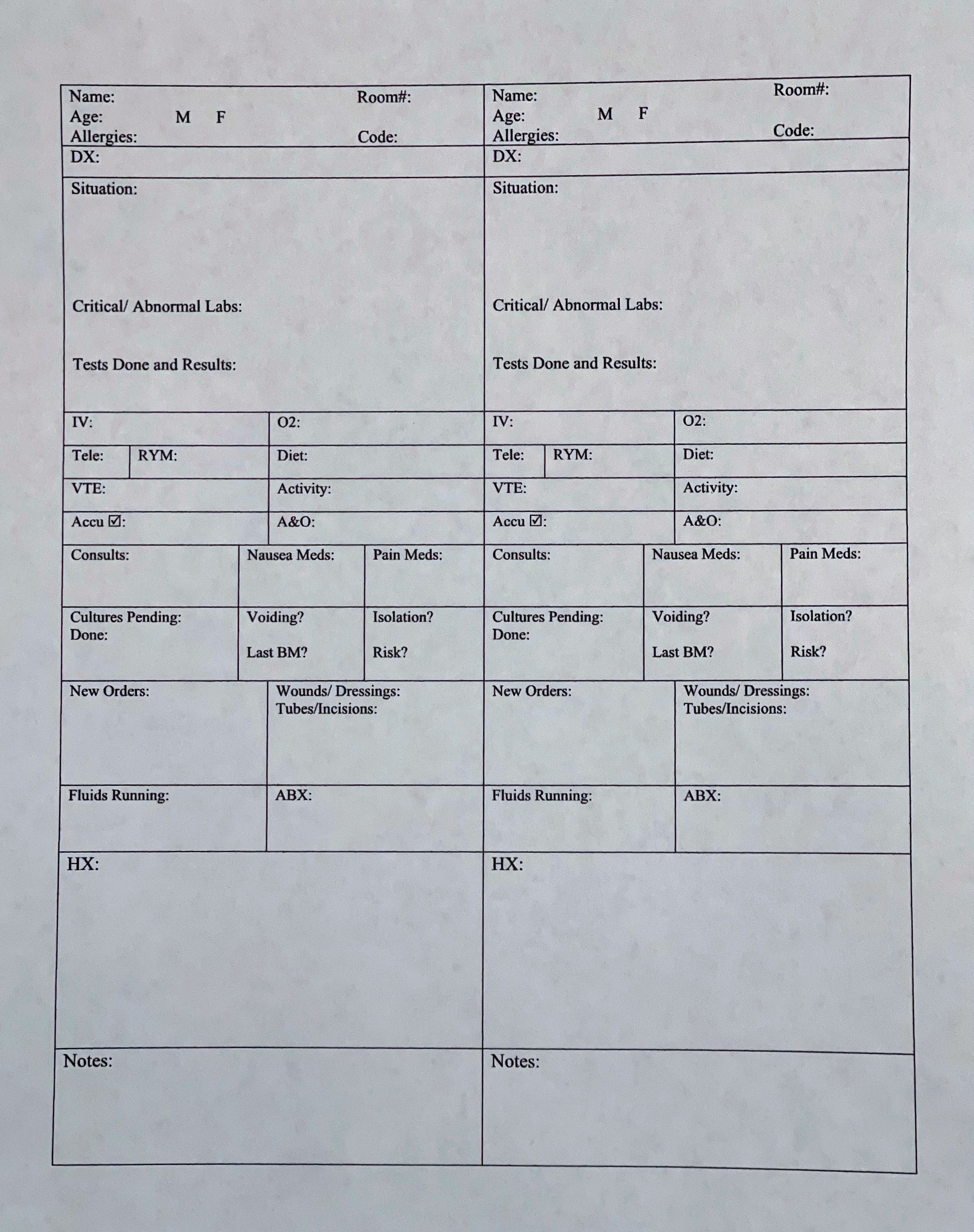 2 Patient Nurse Handoff Report Sheet - Etsy
