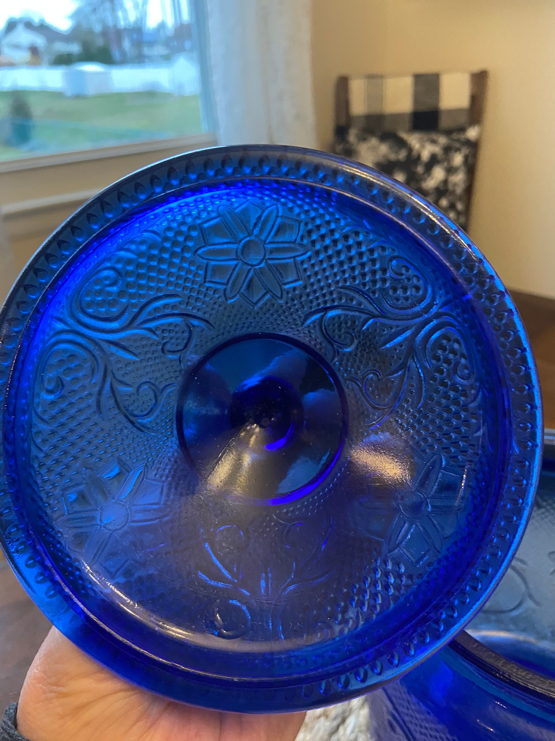 Cobalt Blue Sandwich Glass Biscuit Jar Tiara Ware Vintage - Etsy