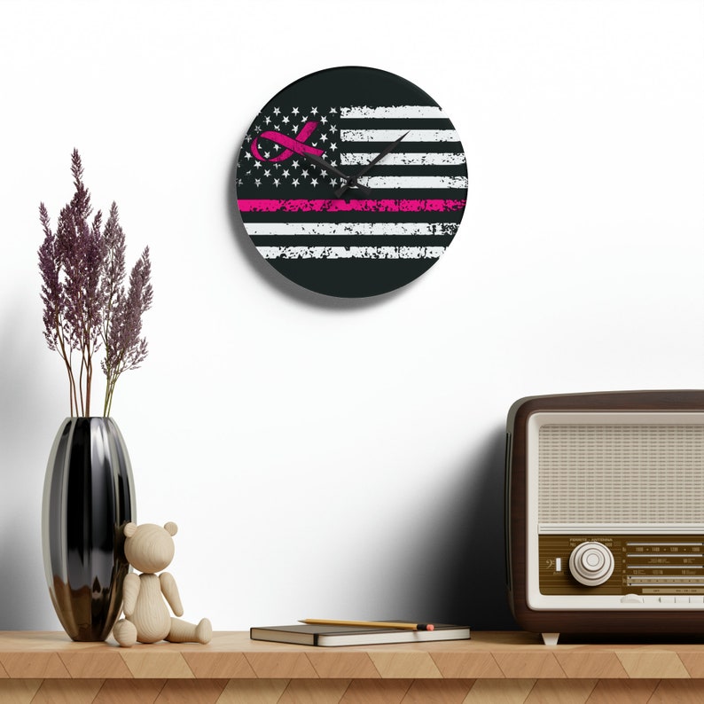 Thin Pink Line American Flag Clock: Breast Cancer Awareness Gift - Etsy