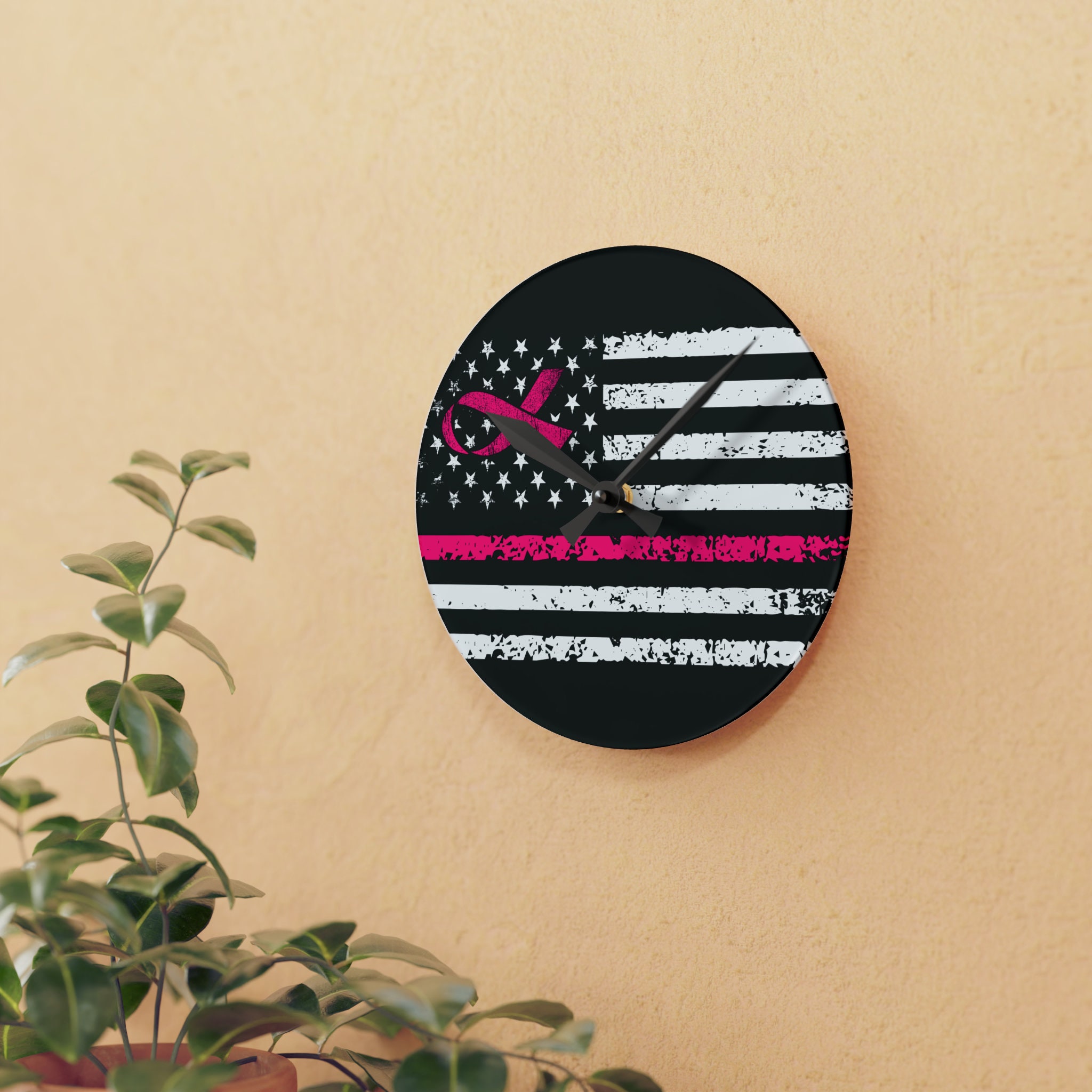 Thin Pink Line Wall Clock, Breast Cancer Survivor Gift, Pink Wall Clock ...