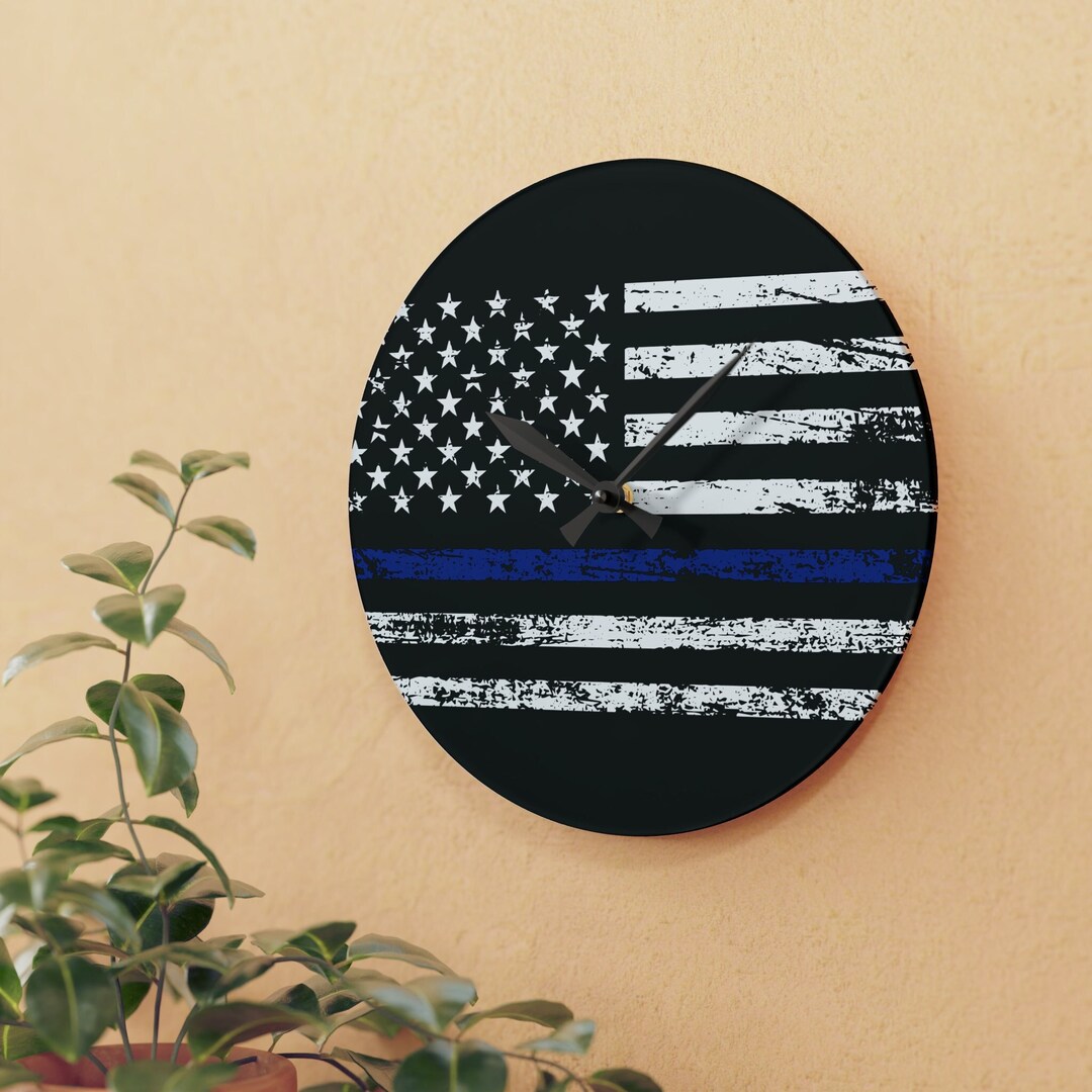 Thin Blue Line Wall Clock, Tattered Thin Blue Line Flag, Back the Blue ...