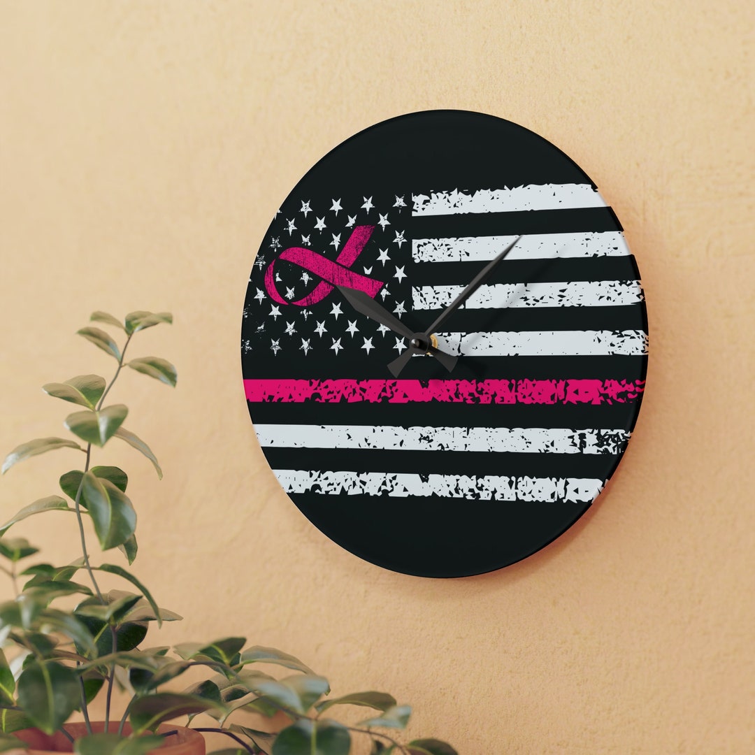 Thin Pink Line Wall Clock, Breast Cancer Survivor Gift, Pink Wall Clock ...
