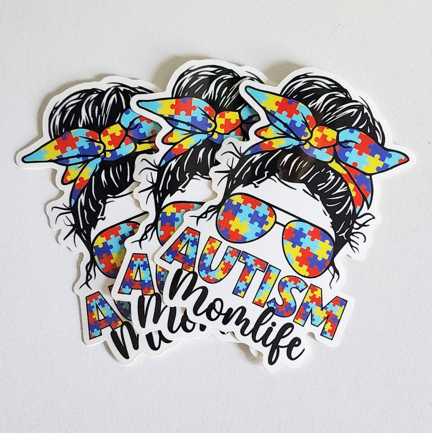 Autism Mom Messy Bun Sticker, Autism Mom Life, Mom Messy Bun, Autism ...