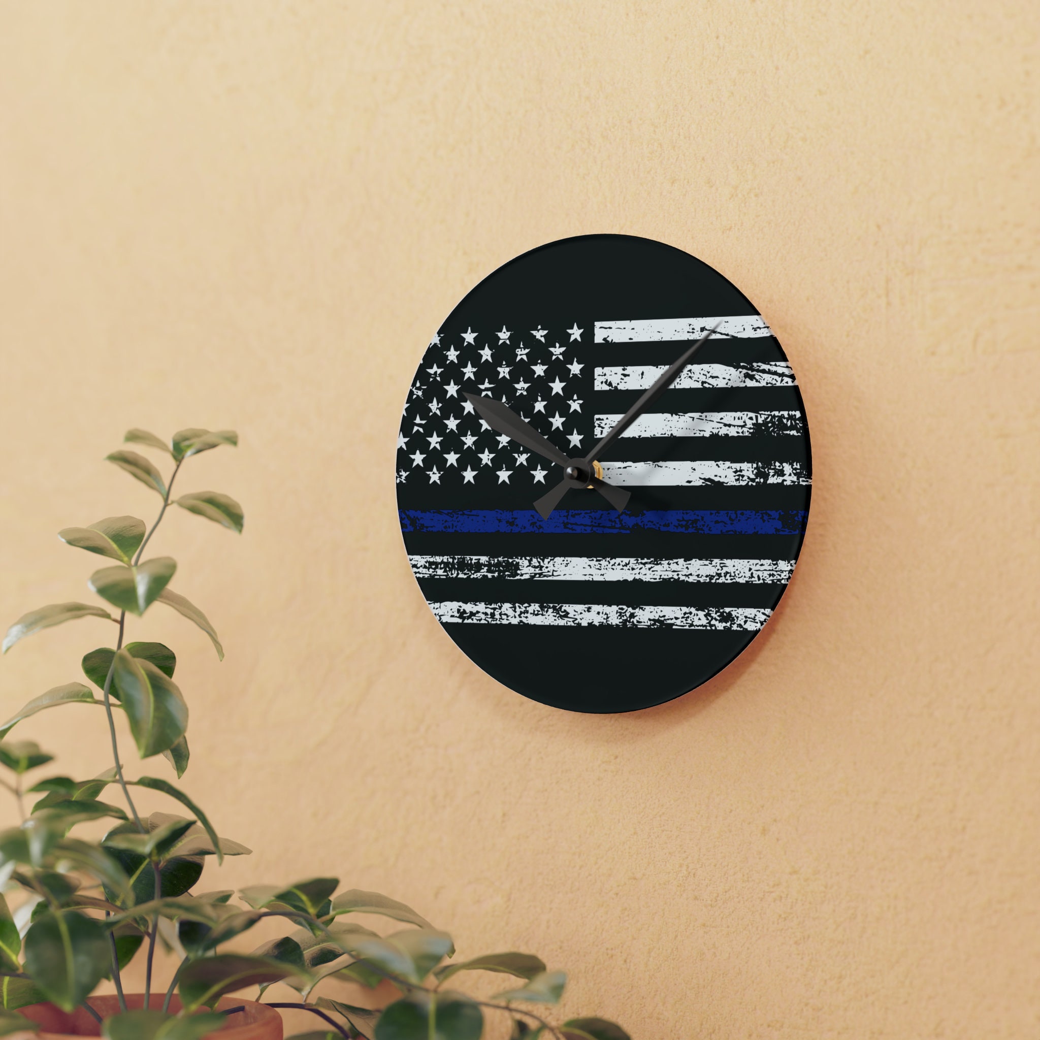 Thin Blue Line Wall Clock, Tattered Thin Blue Line Flag, Back the Blue ...