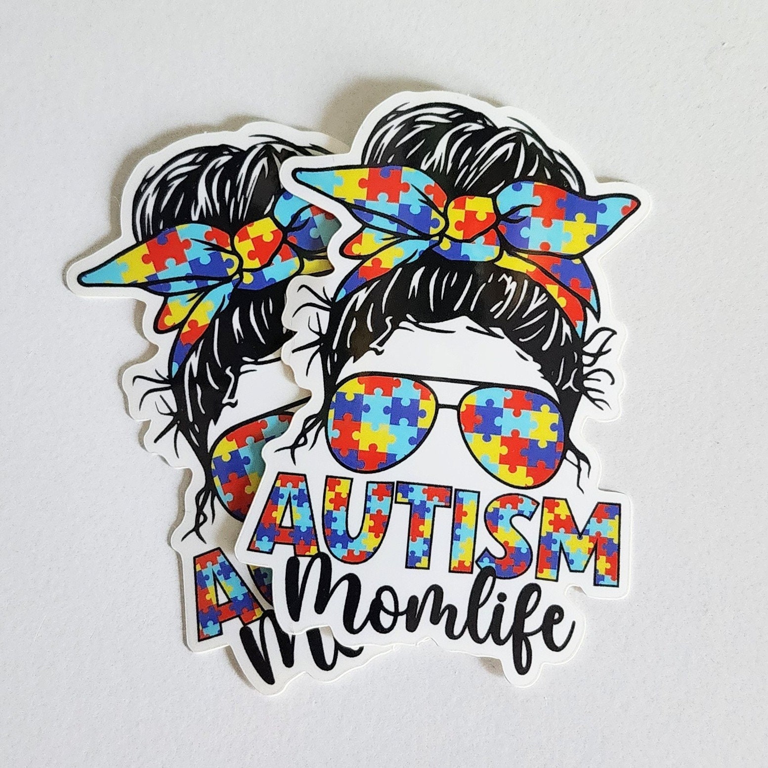 Autism Mom Messy Bun Sticker, Autism Mom Life, Mom Messy Bun, Autism ...